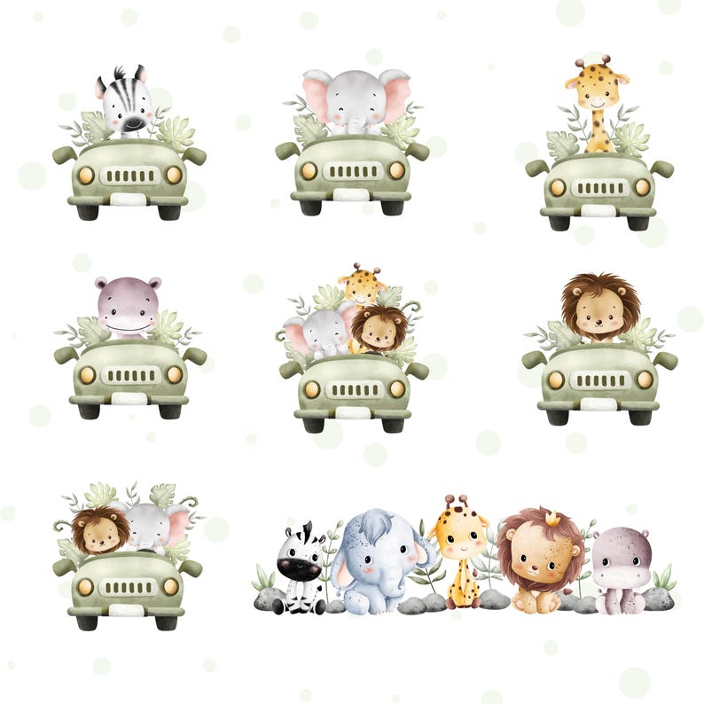 Watercolor Safari Animals Clipart: Jungle Nursery PNG (digital Download ...