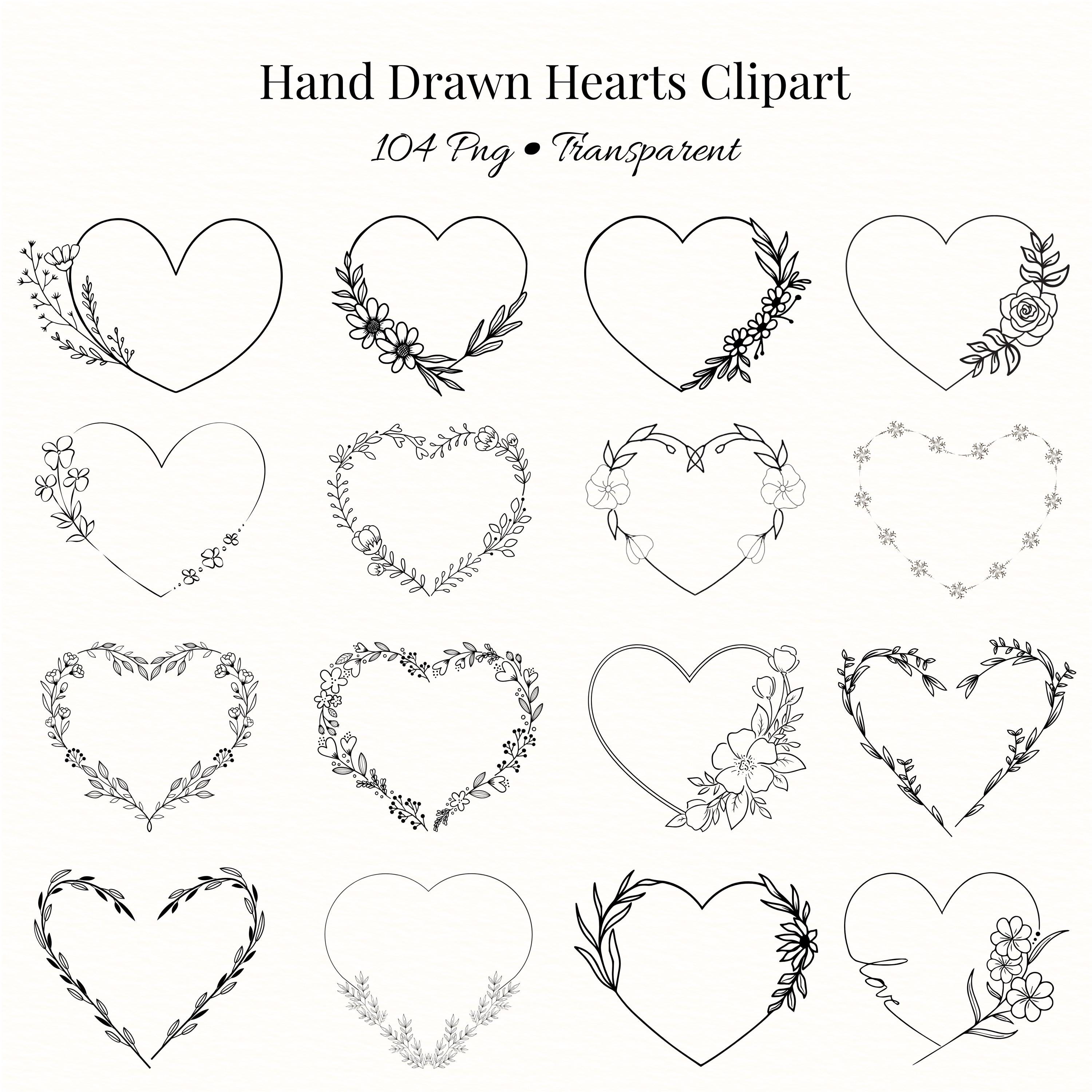 Hand Drawn Floral Heart Clipart, 104 PNG Illustrations (digital ...
