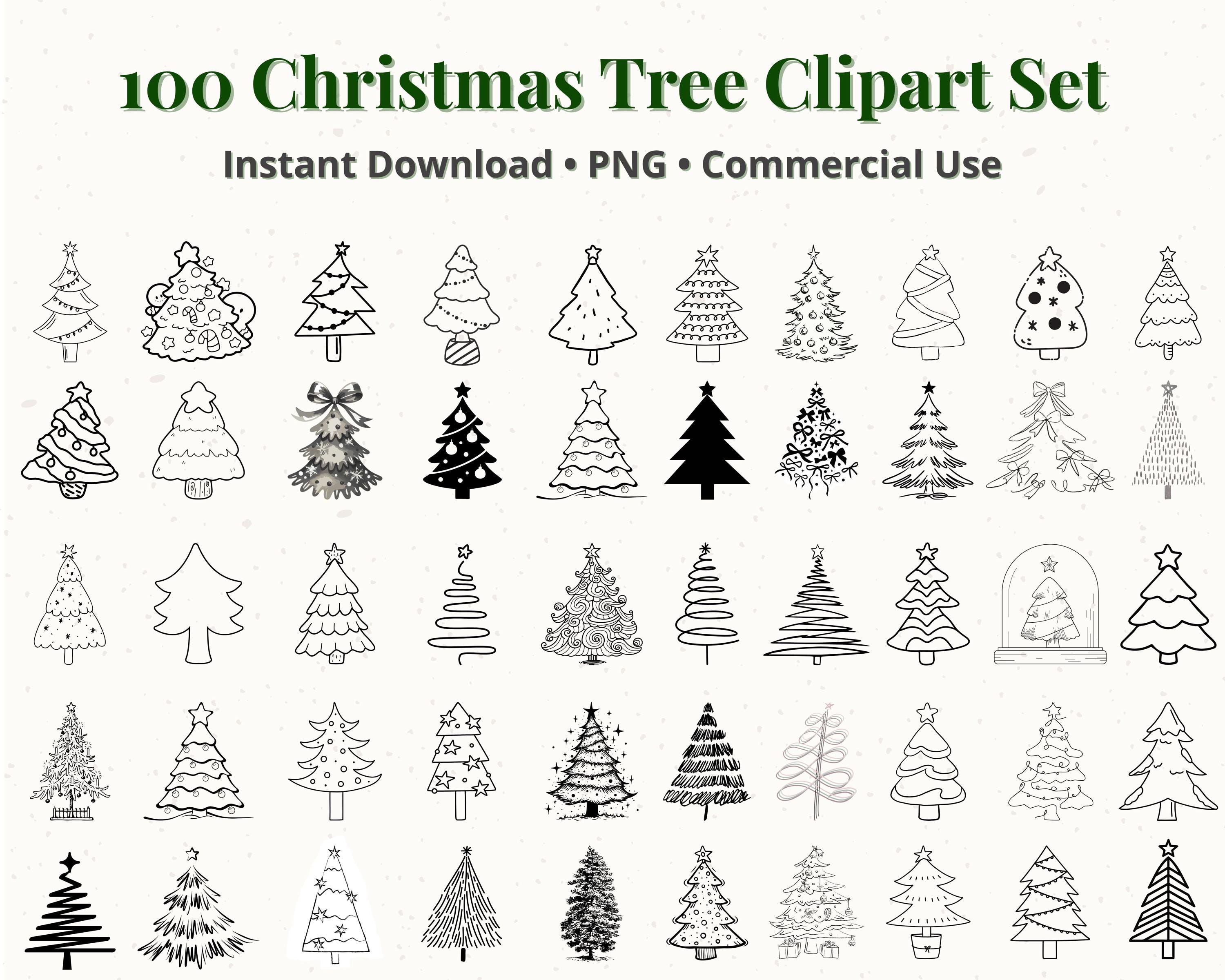 100 Christmas Tree Clipart Bundle – Holiday PNG Set for Stickers, Cards ...