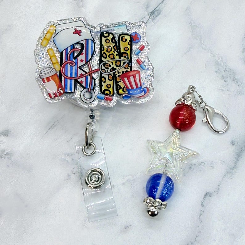 Patriotic RN Badge Reel – Glitter Nurse ID Holder – Red White Blue ...