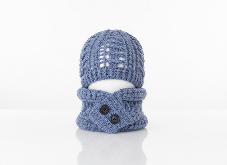 Crochet Puff Stitch Hat and Cowl Pattern PDF, DK Yarn Textured Winter ...