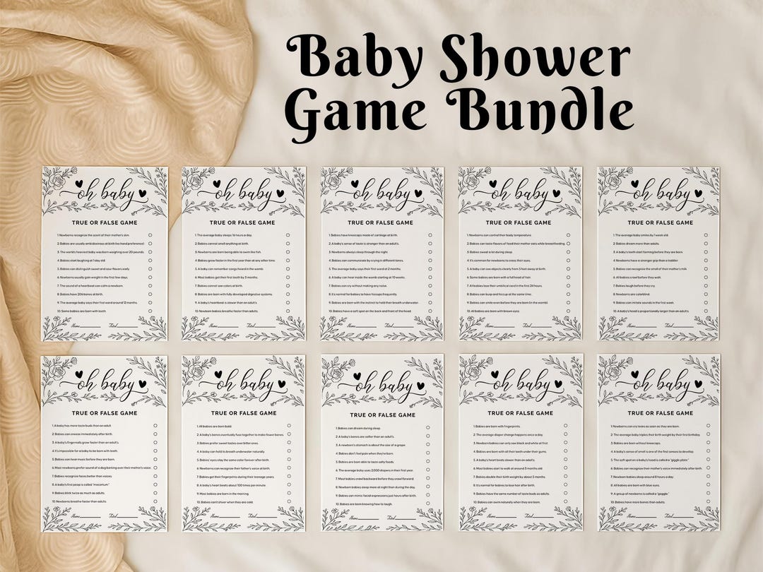 Baby Shower True False Games Printable Pack, 10 Fun Baby Shower ...