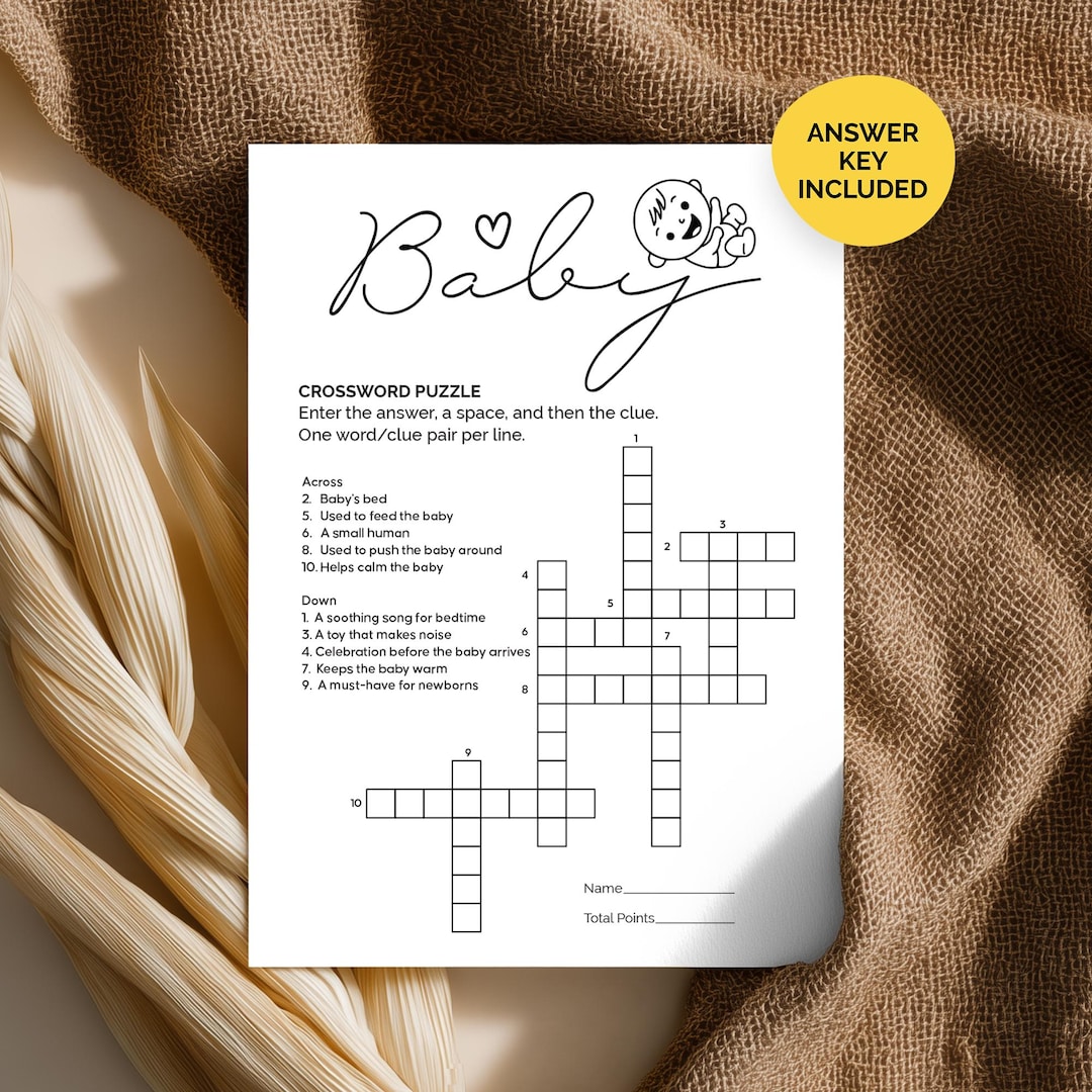 Crossword Puzzle Baby Shower Game Printable, Baby Shower Party ...