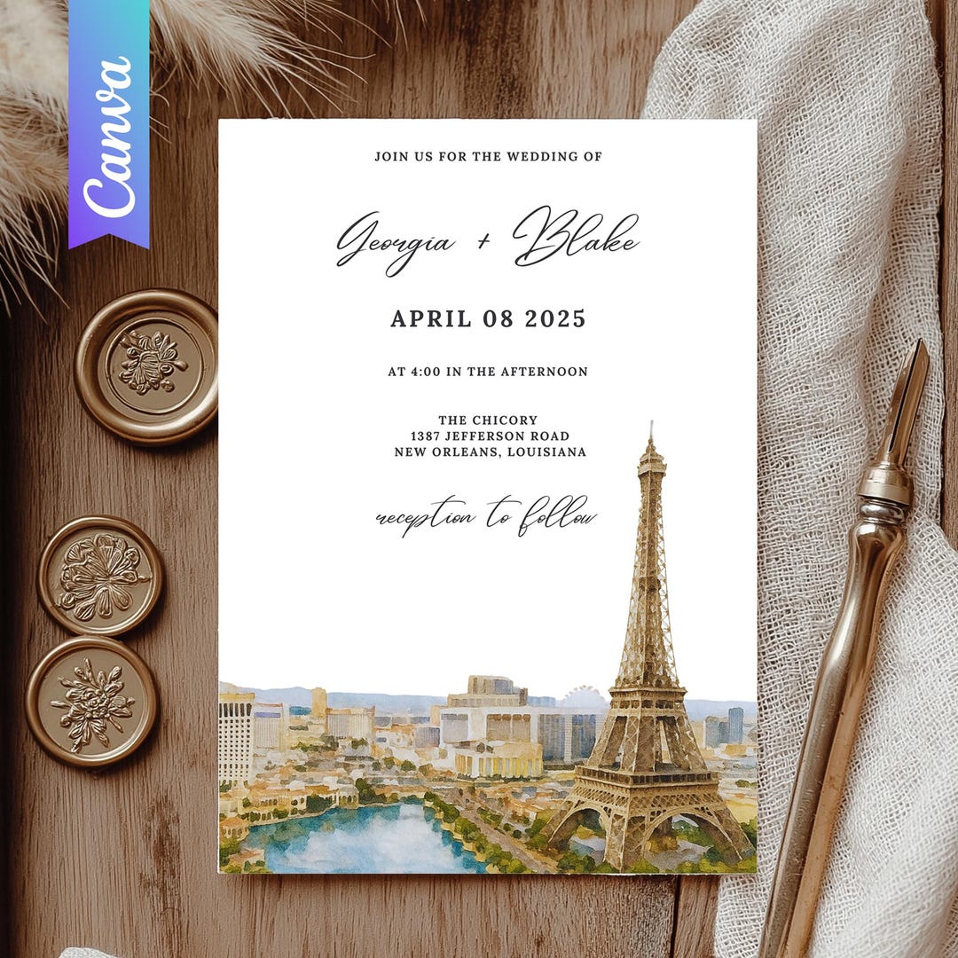Paris Wedding Invitation Template, Elegant Destination Invite, Eiffel ...