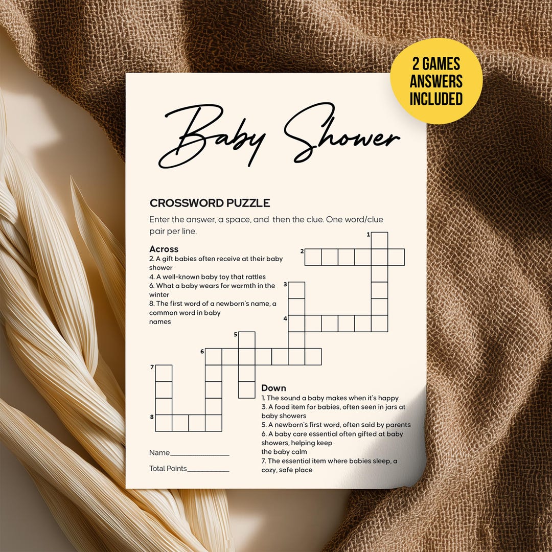 Baby Shower Crossword Puzzle Printable Games Baby Shower Party ...
