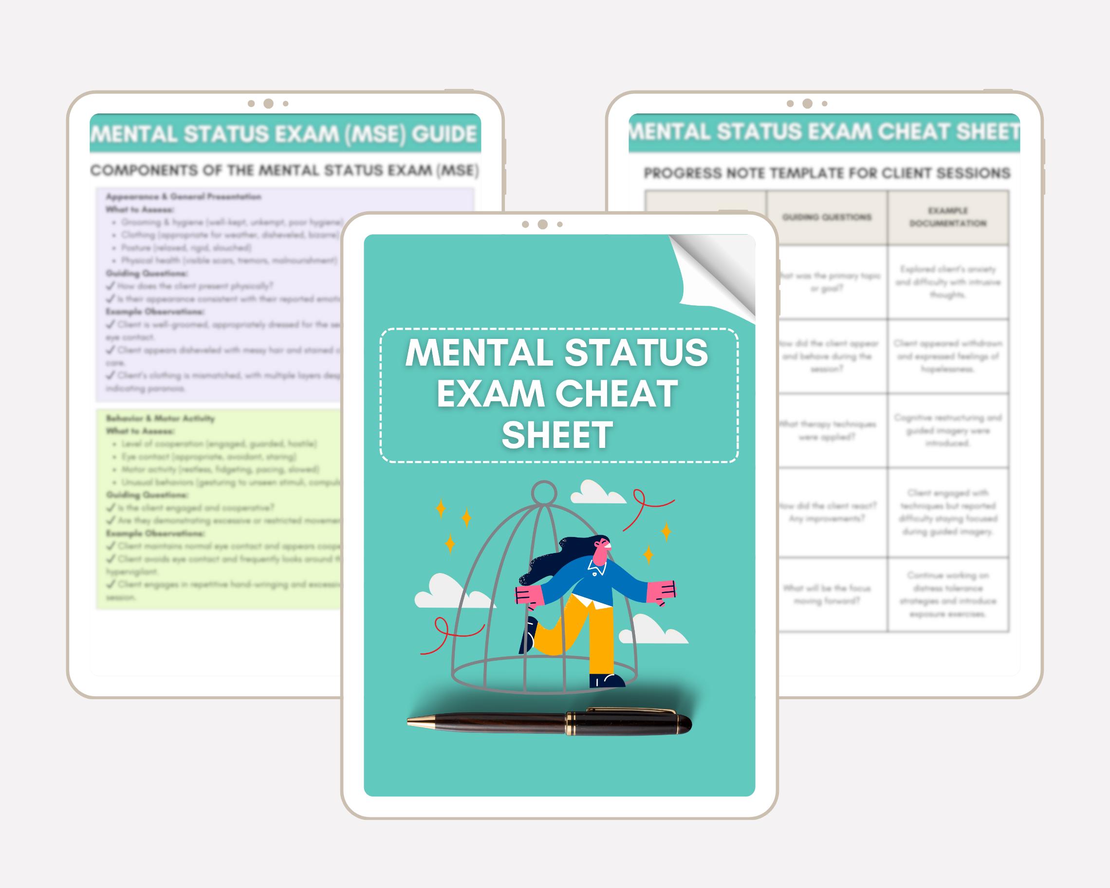 Mental Status Exam Cheat Sheet, MSE Reference Sheet, MSE Writing Guide ...
