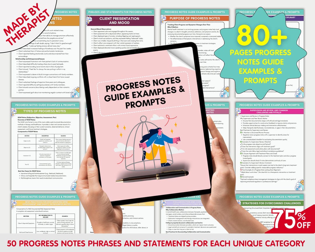Progress Notes Guide Examples & Prompts, Progress Note Writing Cheat ...