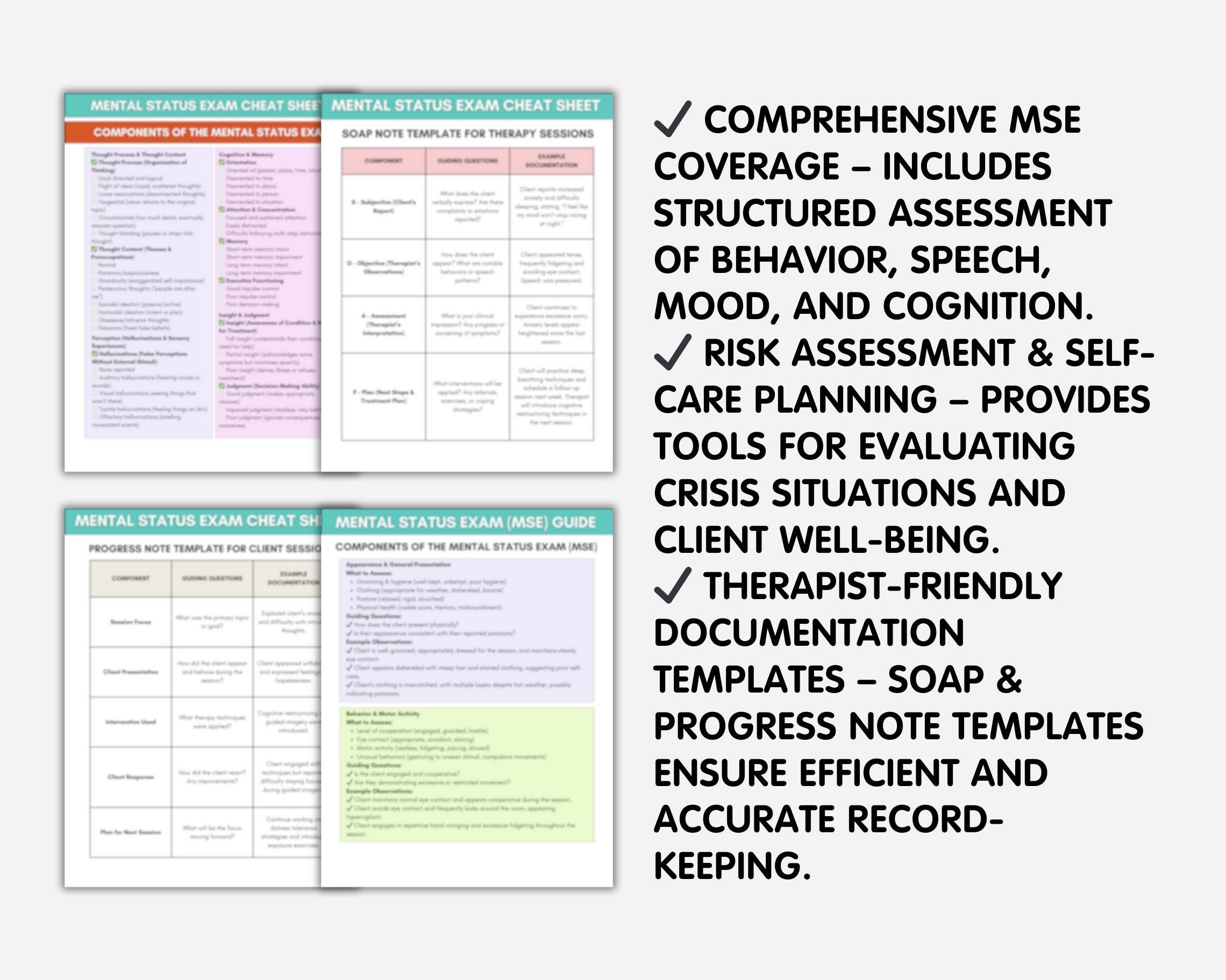 Mental Status Exam Cheat Sheet, MSE Reference Sheet, MSE Writing Guide ...
