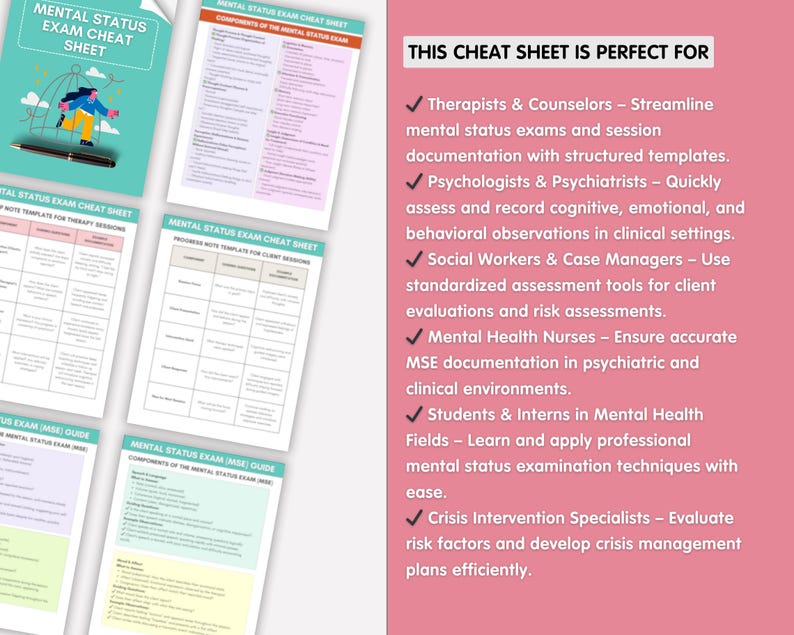 Mental Status Exam Cheat Sheet, MSE Reference Sheet, MSE Writing Guide ...
