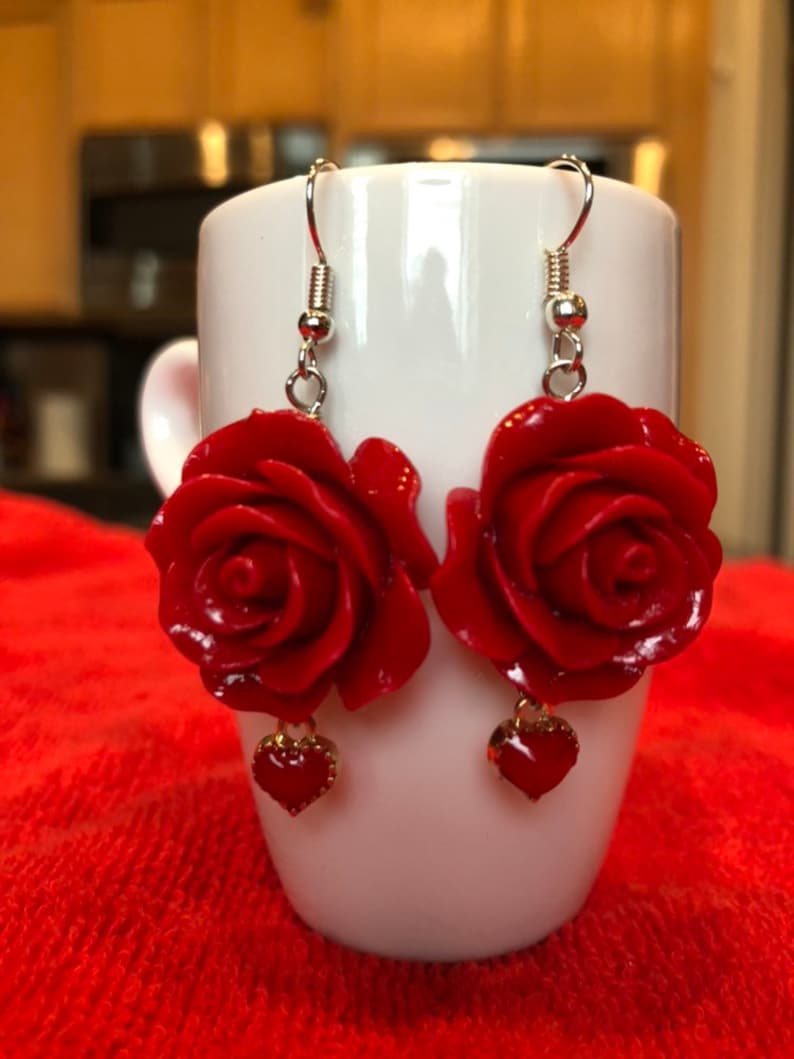 Red Rose Earrings - Etsy