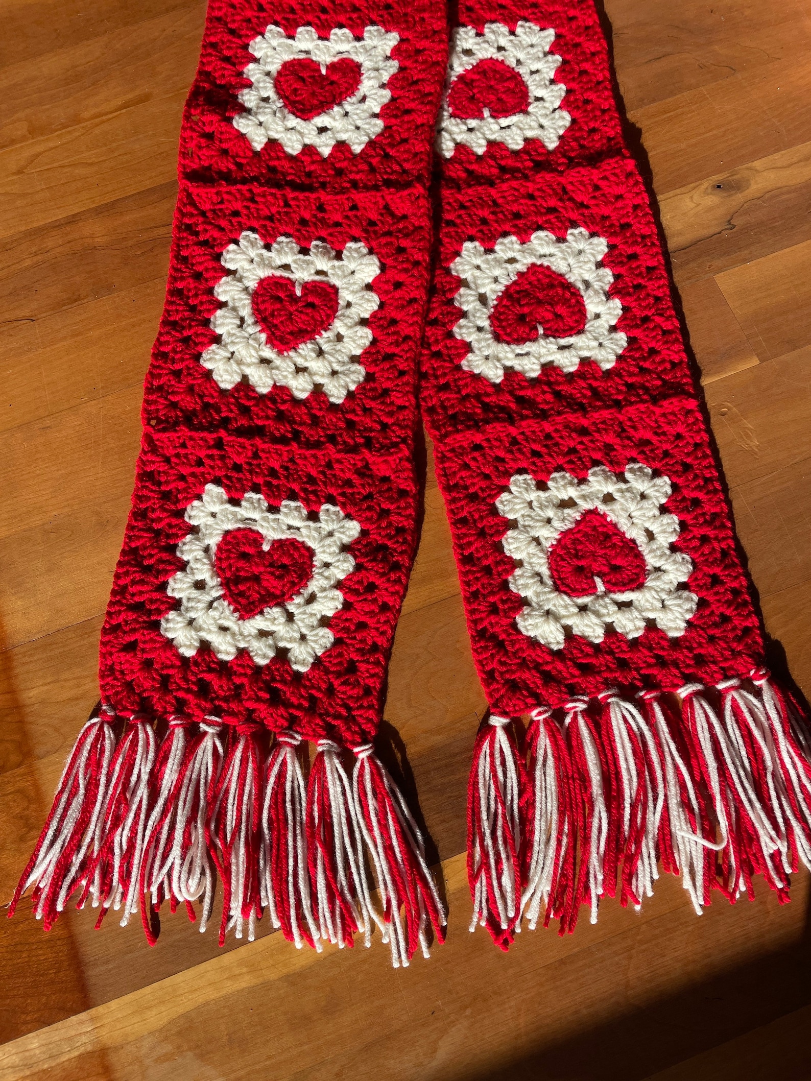 Granny Square Red Heart Retro Boho Vintage Crocheted Scarf - Etsy