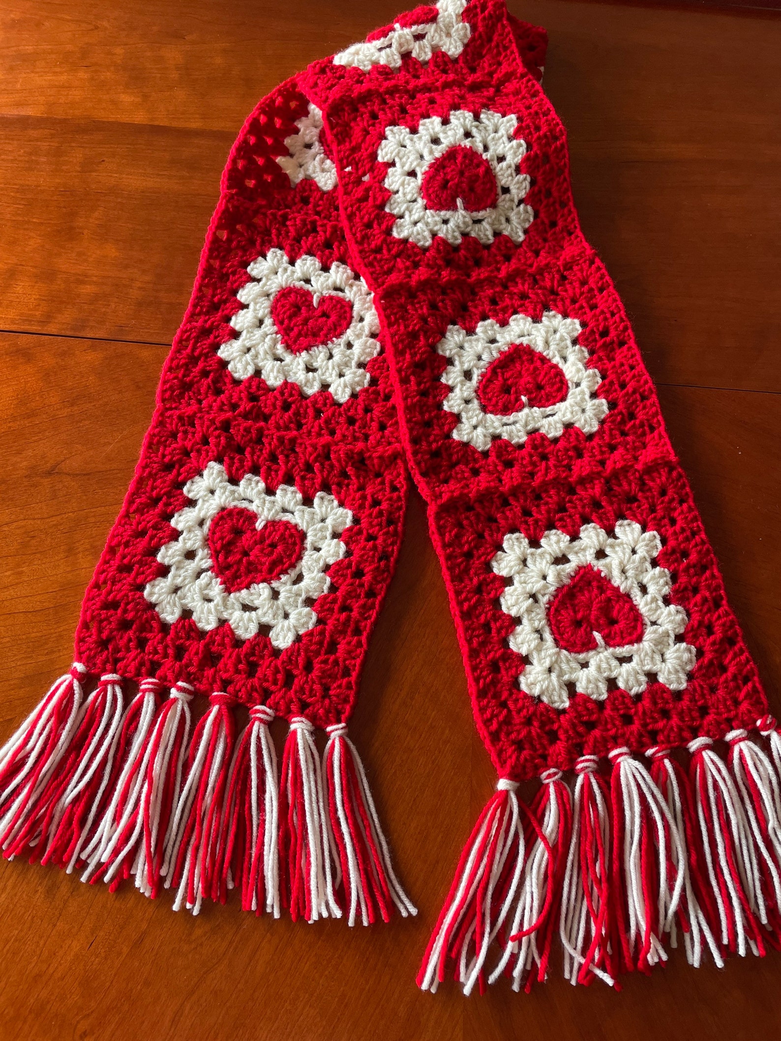 Granny Square Red Heart Retro Boho Vintage Crocheted Scarf - Etsy