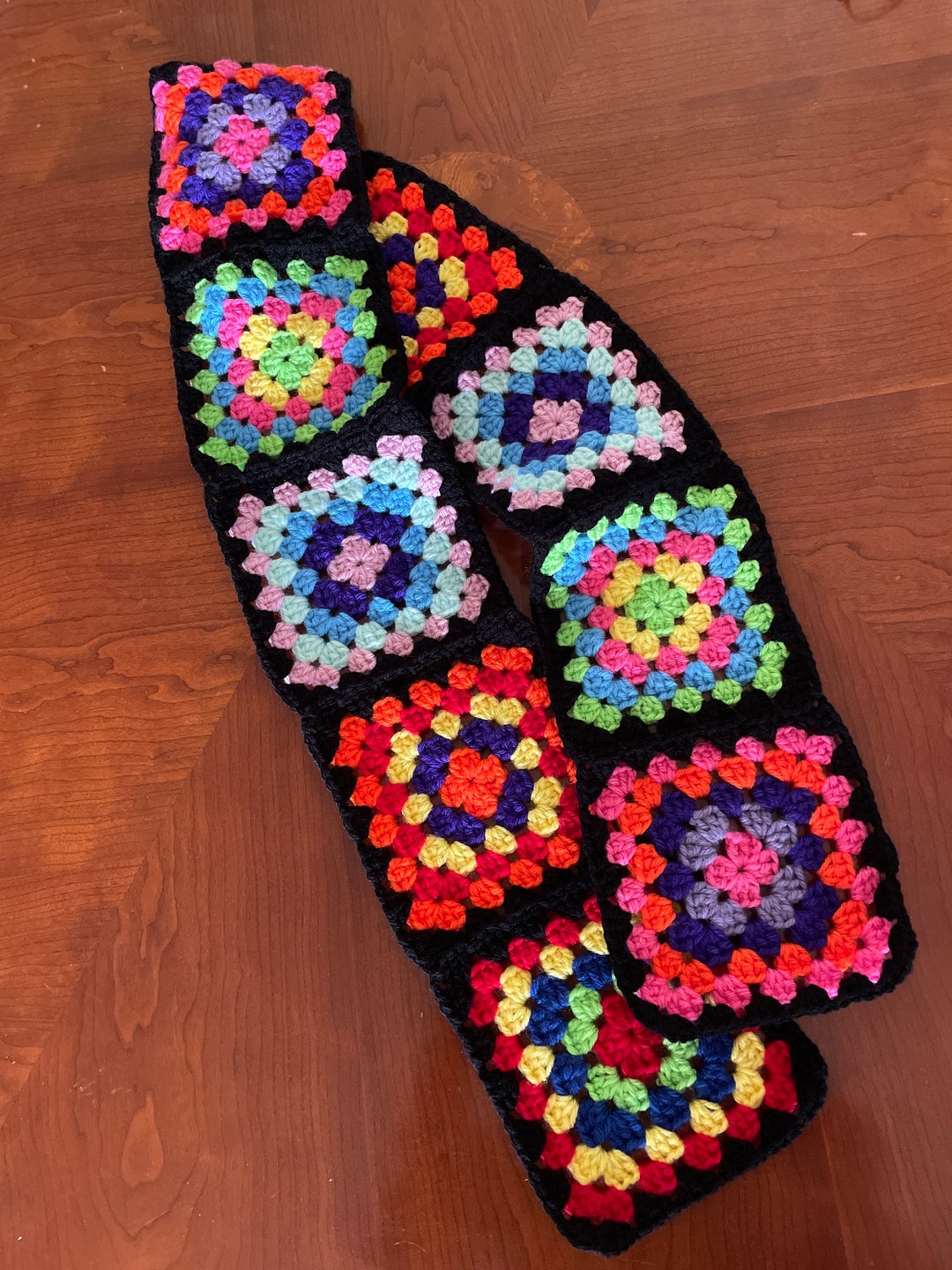 Granny Square Retro Boho Vintage Crocheted Scarf - Etsy