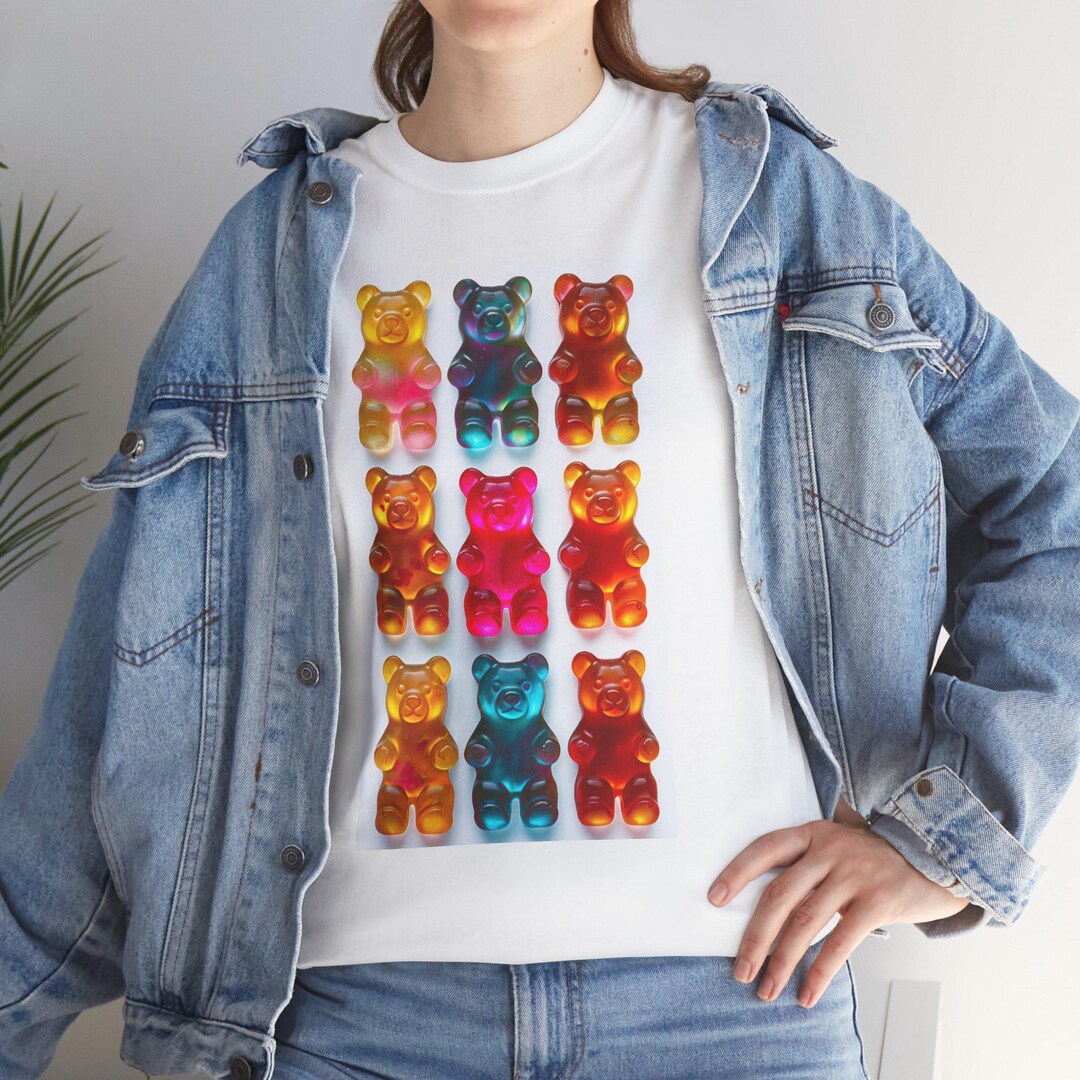 Colorful Gummy Bear Shirt, Cute Graphic Tee, Gift for Kids, Fun Casual ...