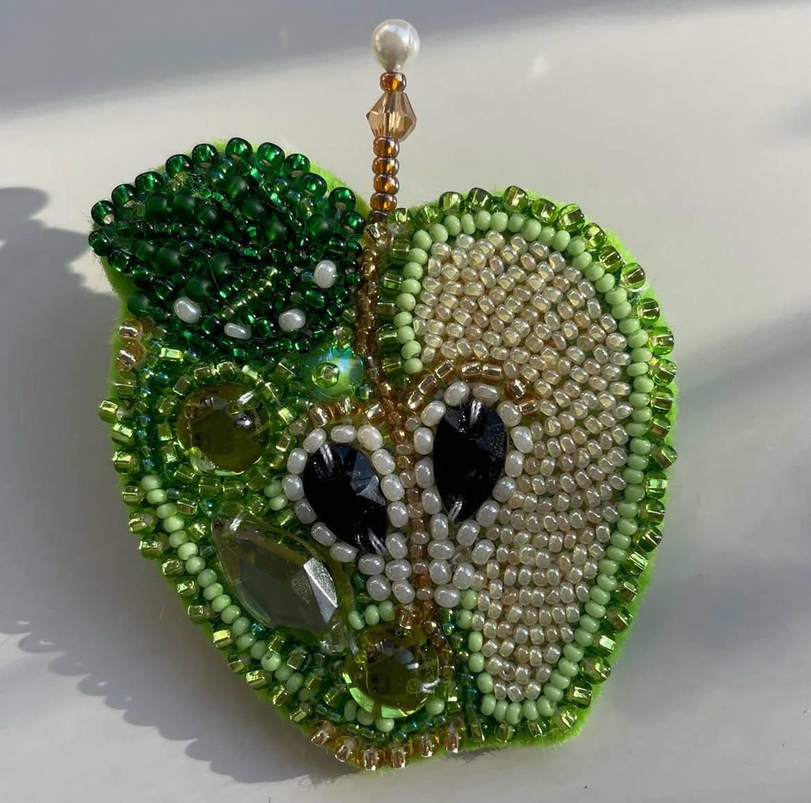 DIY Beaded Brooch Kit, Bead Embroidery Kit Green Apple, Fruits ...
