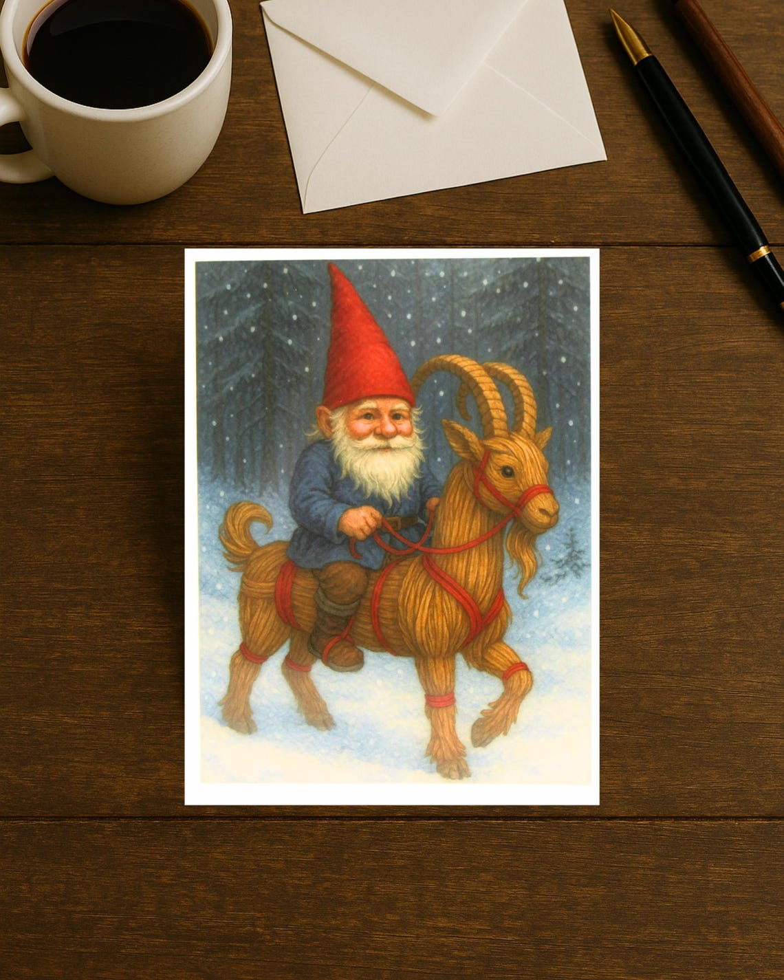 Scandinavian Gnome Christmas Card: Yule Goat Nordic Holiday Greeting - Etsy