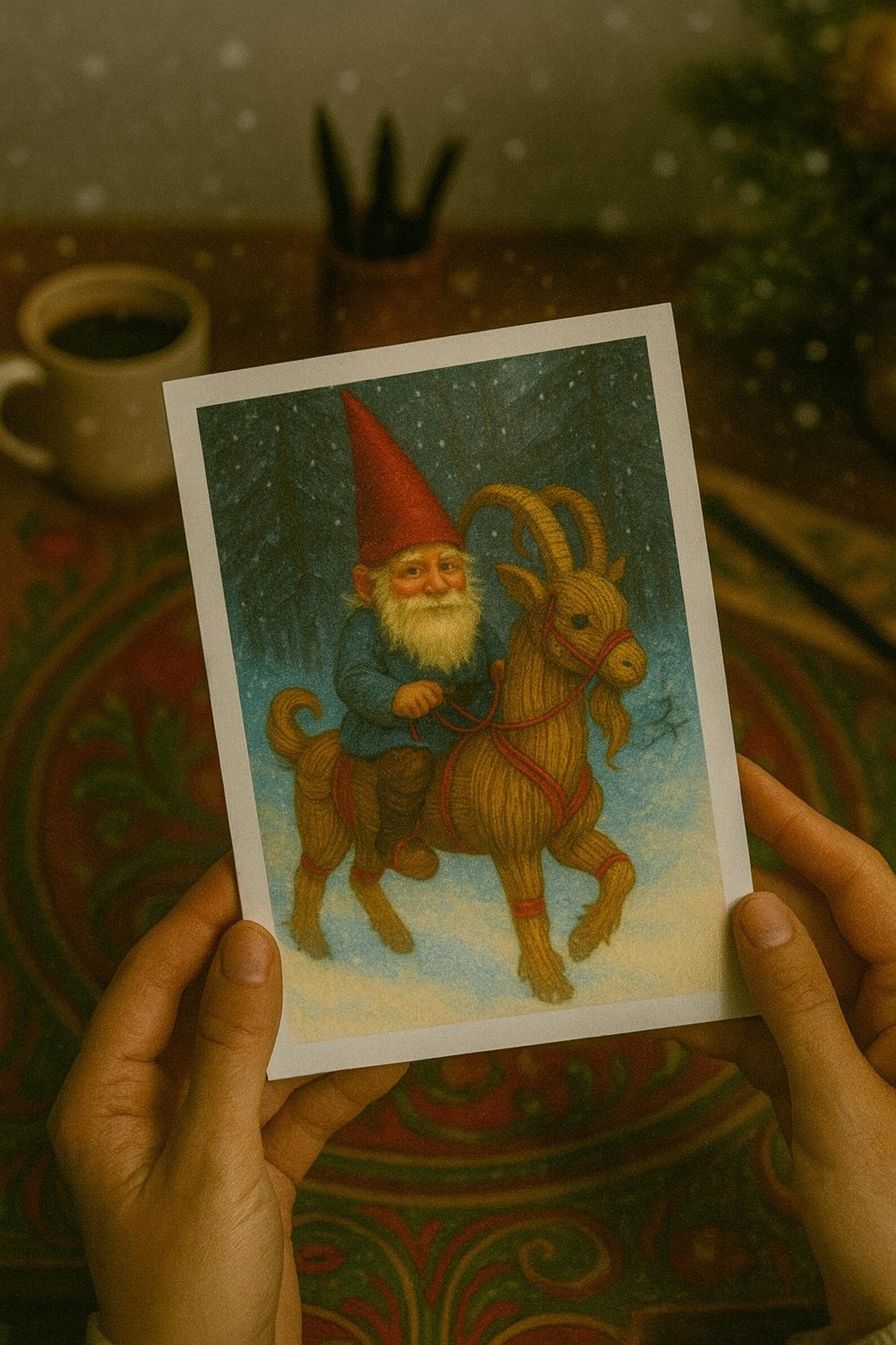 Scandinavian Gnome Christmas Card: Yule Goat Nordic Holiday Greeting - Etsy