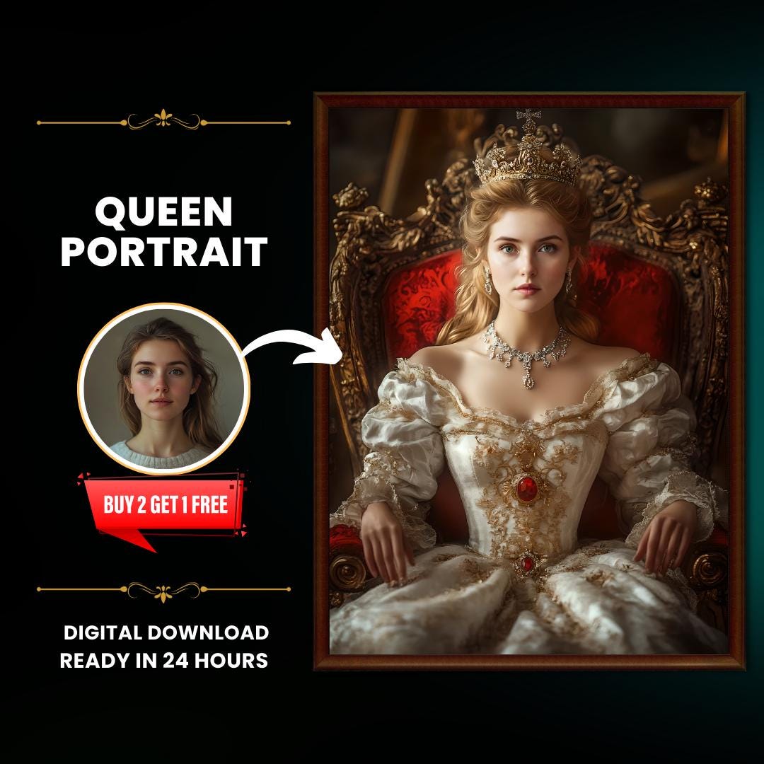 Custom Queen Portrait From Photo | Renaissance Canvas Print for Mother ...
