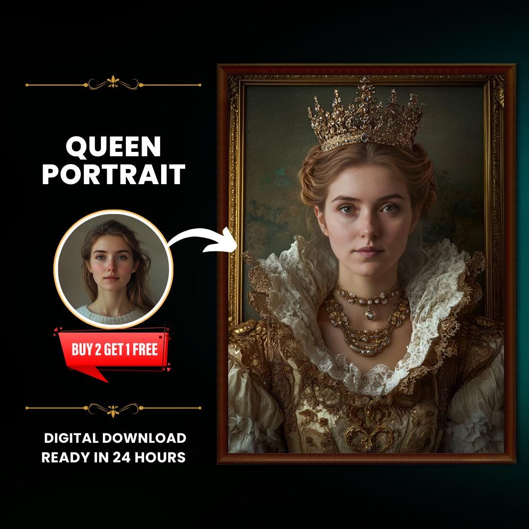 Custom Renaissance Queen Portrait: Personalized Canvas Print (digital ...