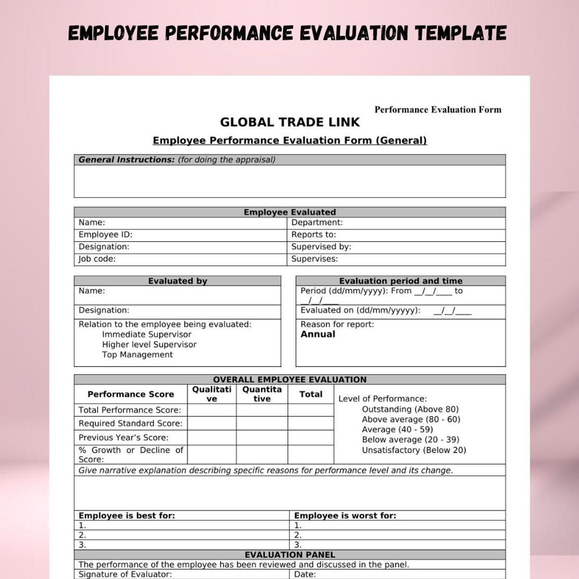 Employee Performance Evaluation Template - Performance Review - Job ...