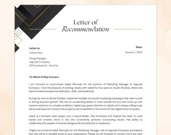 Editable | Letter of Recommendation Template - Etsy