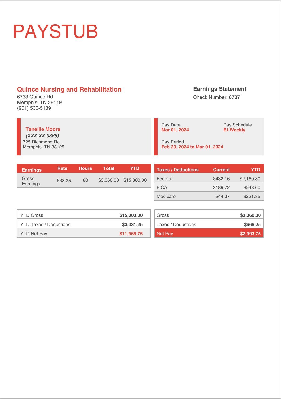 Employee Payslip Salary Slip Paystub USA Payslip UK Payslip Editable ...