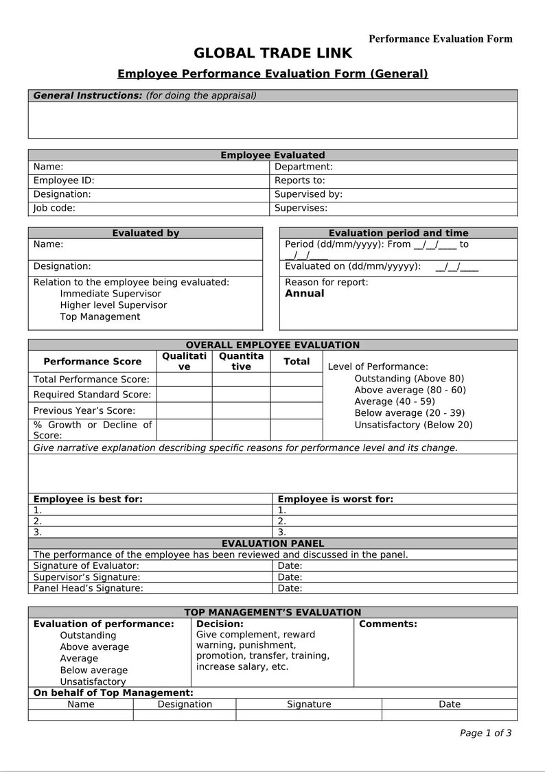 Employee Performance Evaluation Template - Performance Review - Job ...