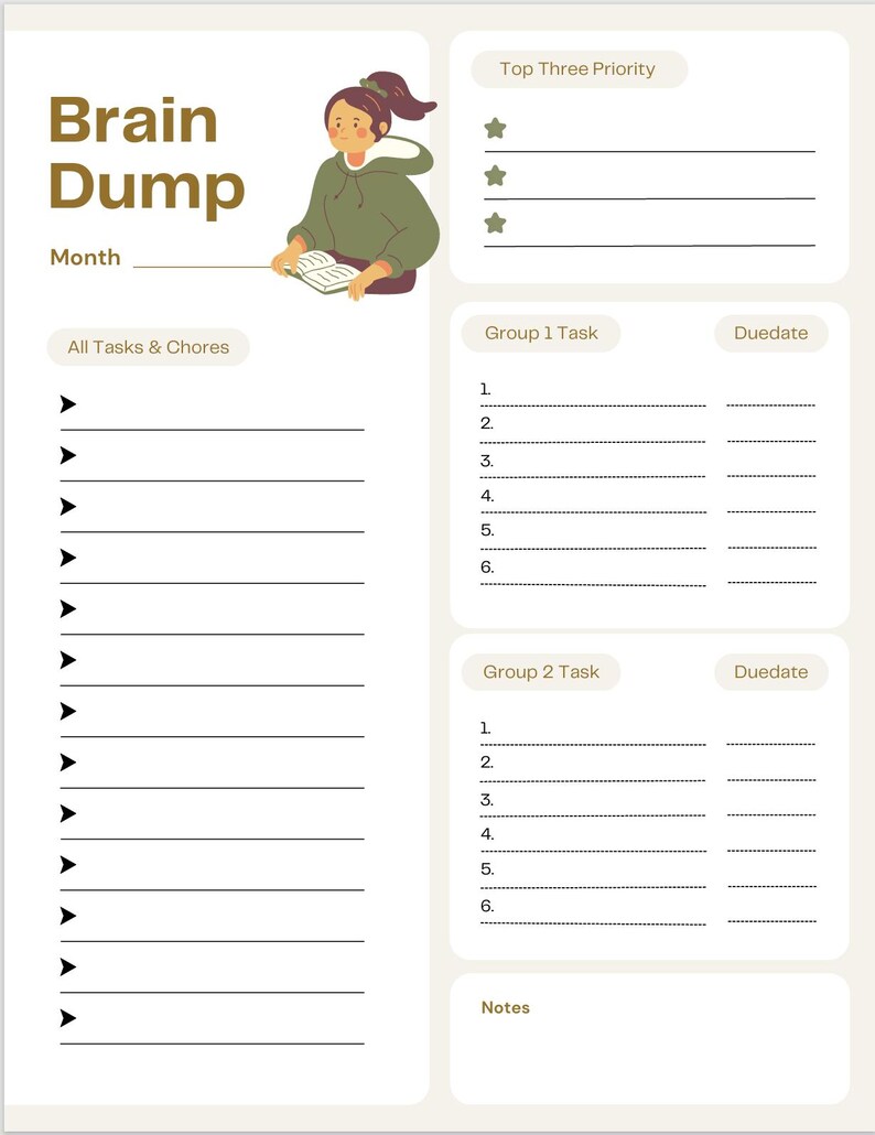 EDITABLE Brain Dump Template BUNDLE, to Do List Printable, ADHD Daily ...