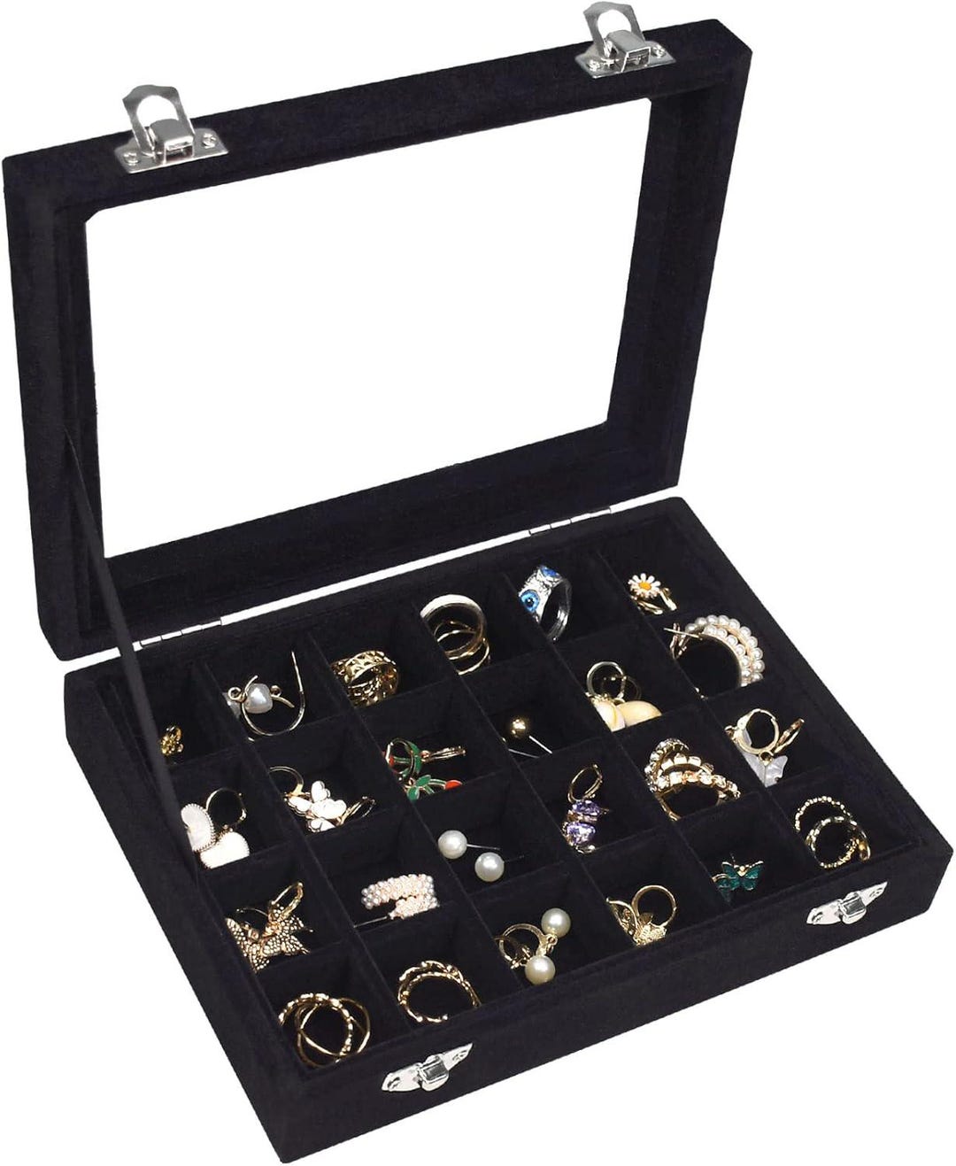 Glass Lid Velvet Ring Display Box, Jewelry Organizer - Etsy