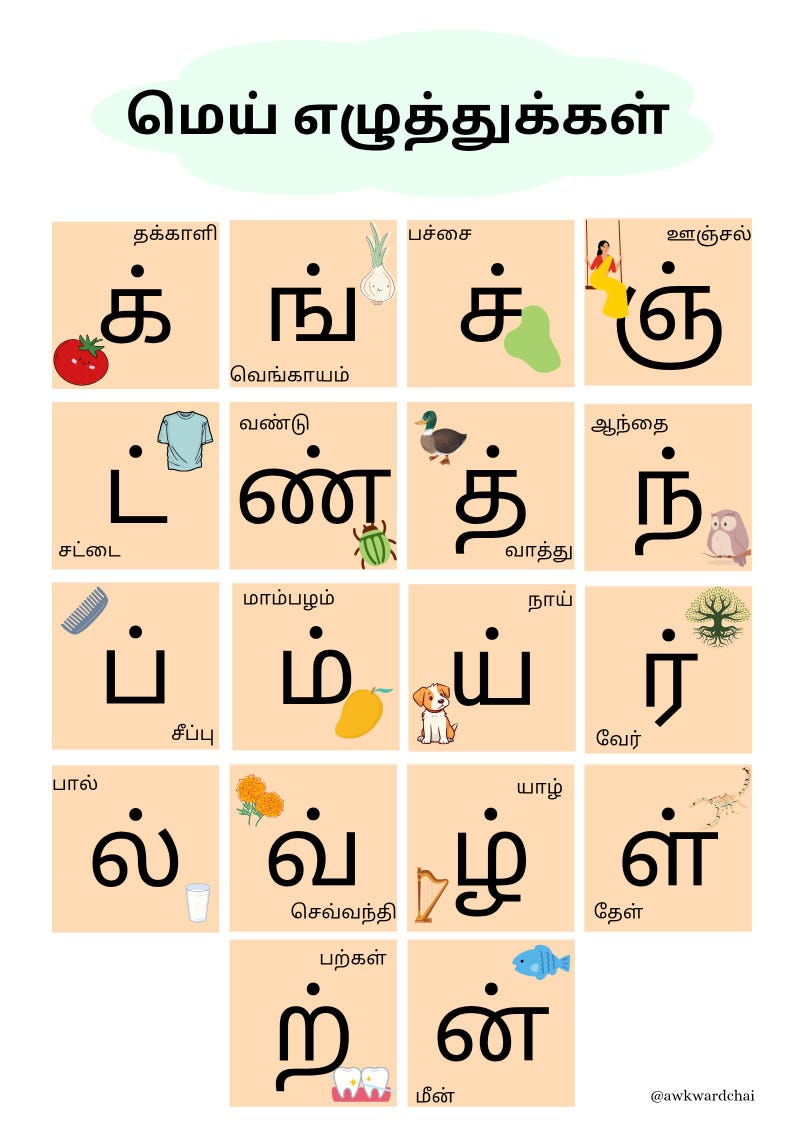 Tamil Mei Ezhuthukkal – Consonant Learning Poster for Kids - Etsy