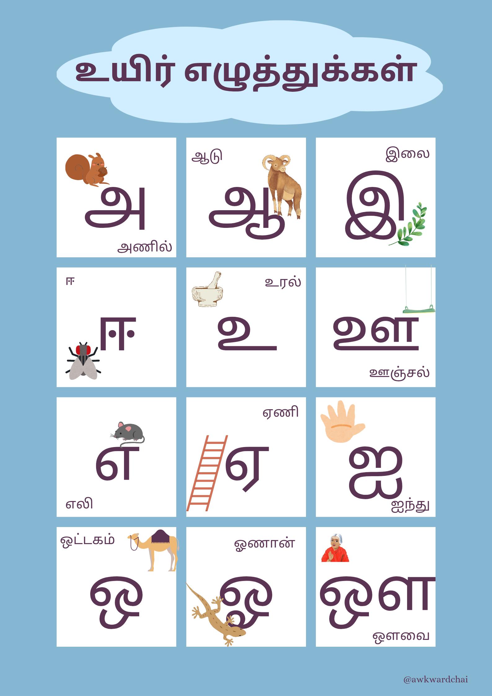Tamil Uyir Ezhuthukkal - Vowel Learning Poster - Etsy