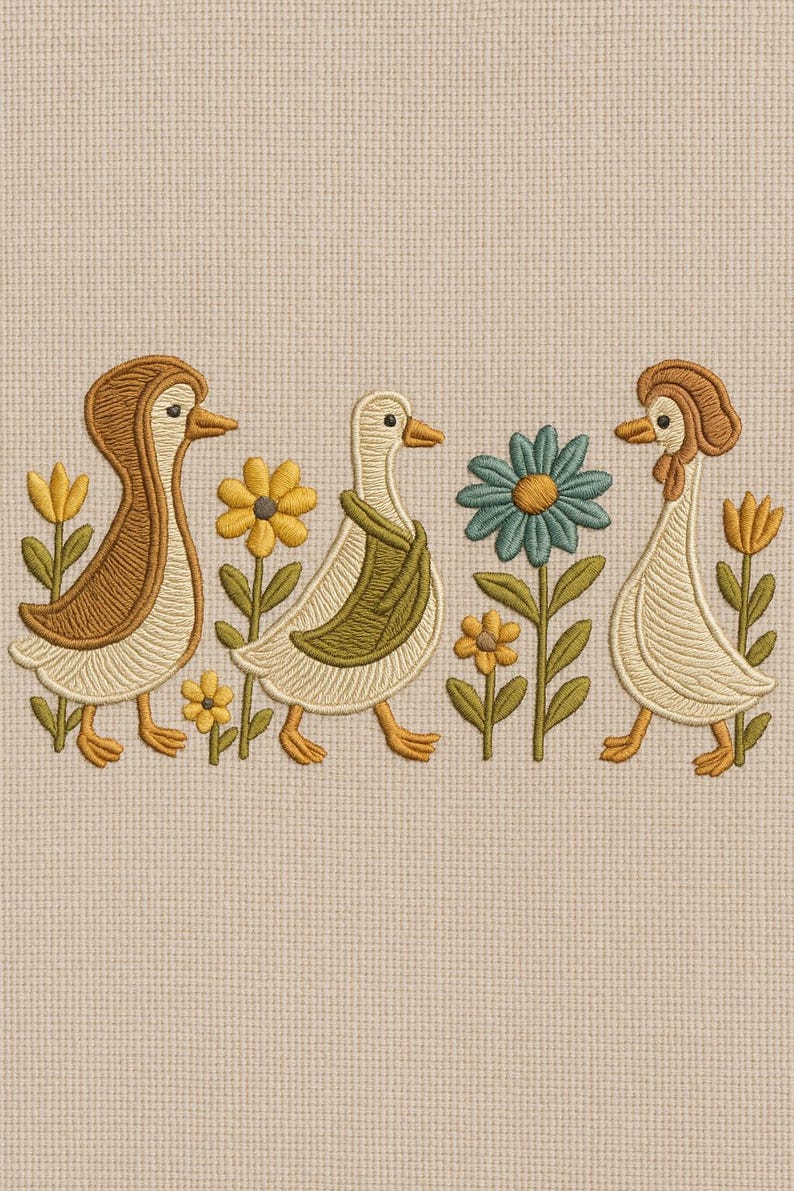 Cute Duck Embroidery Design – Floral Goose Machine Embroidery Pattern ...