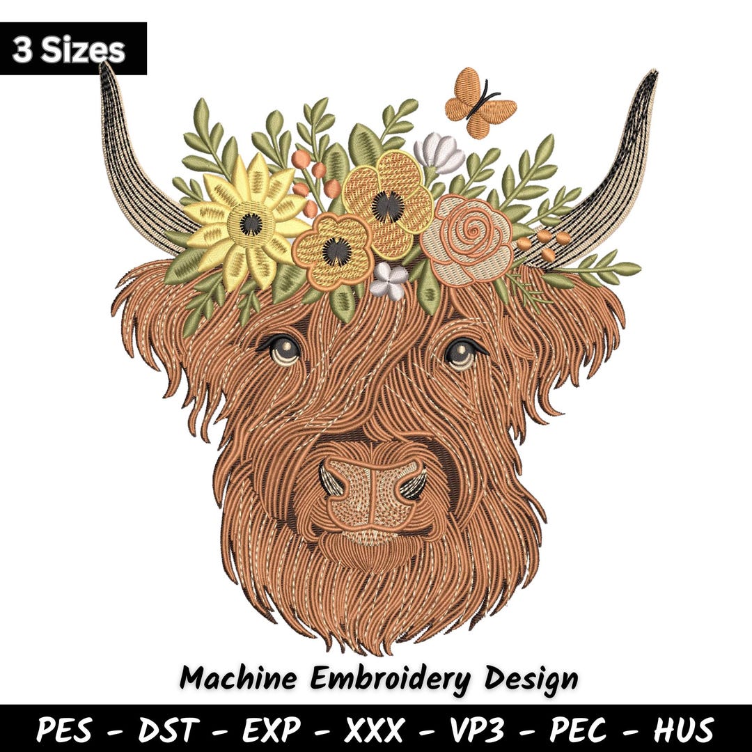 Highland Cow Embroidery Design - Farm Animal Machine Embroidery Files ...