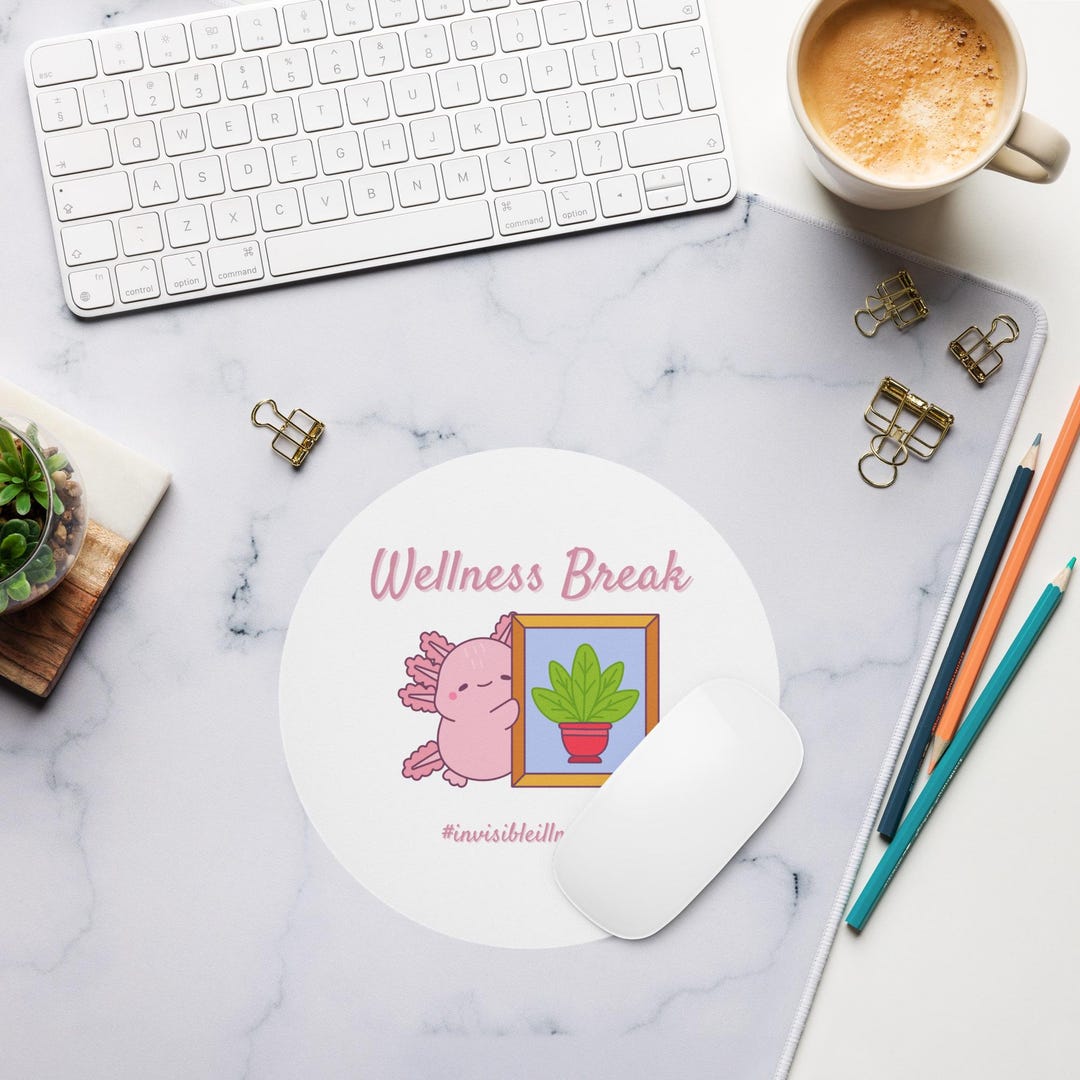 Axolotl Wellness Break | Kawaii Axolotl | Round Mouse Mat | Invisible ...