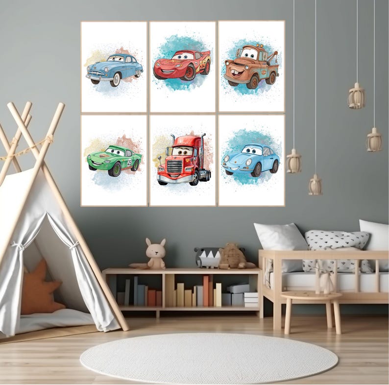 Lightning Mcqueen Cars Poster (set of 6) | Kids Room Decor | Digital ...