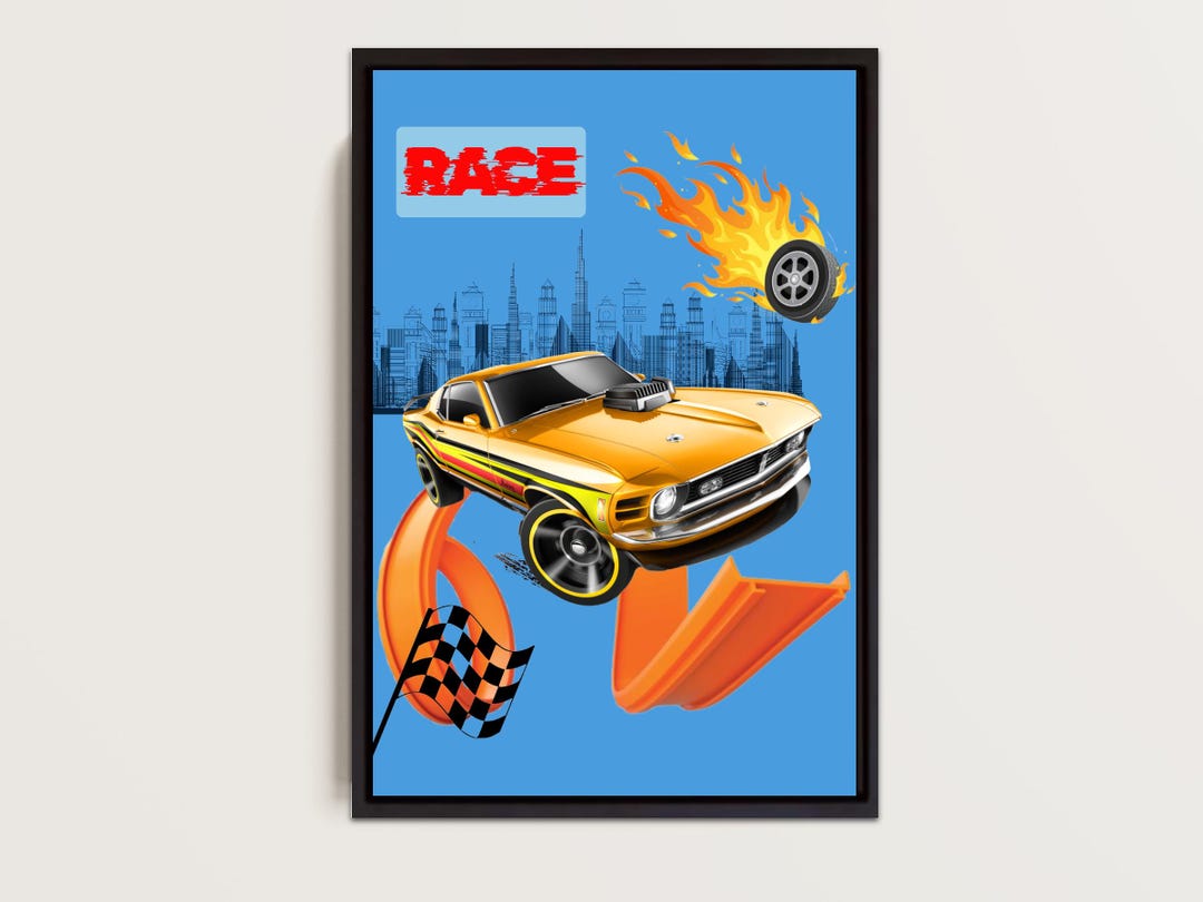 Race Poster Print | Yellow Muscle Car | Digital Download | Printable ...