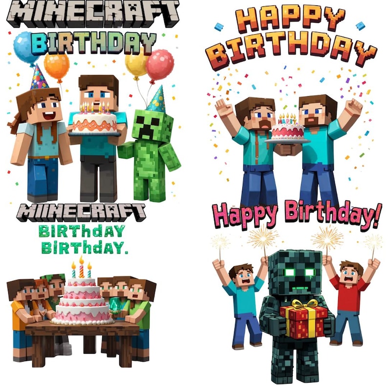Minecraft Birthday Shirt PNG Bundle, Creeper Birthday Design, Kids ...