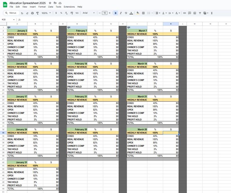 Allocation Spreadsheet - Etsy