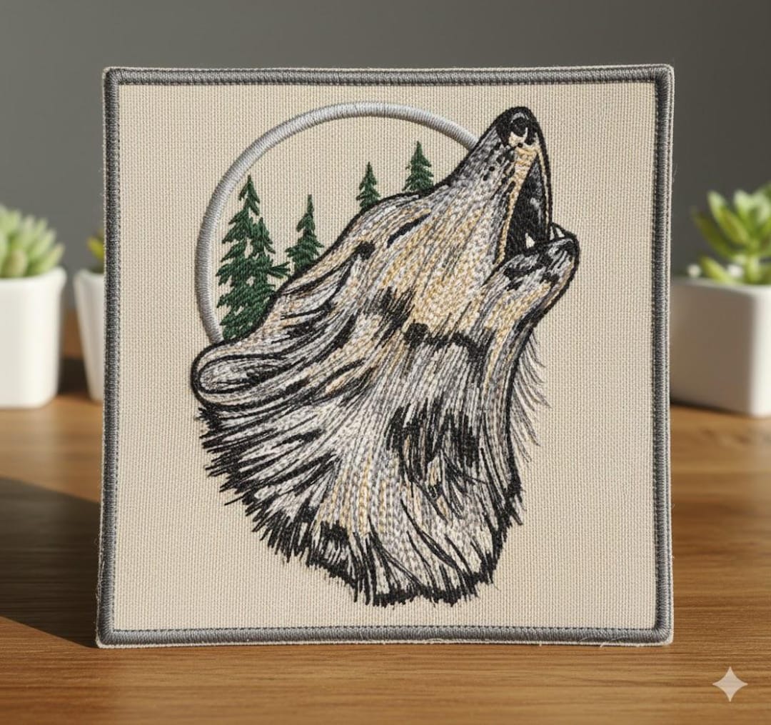 Realistic Howling Wolf Embroidery Design – 3 Sizes Included – Forest ...