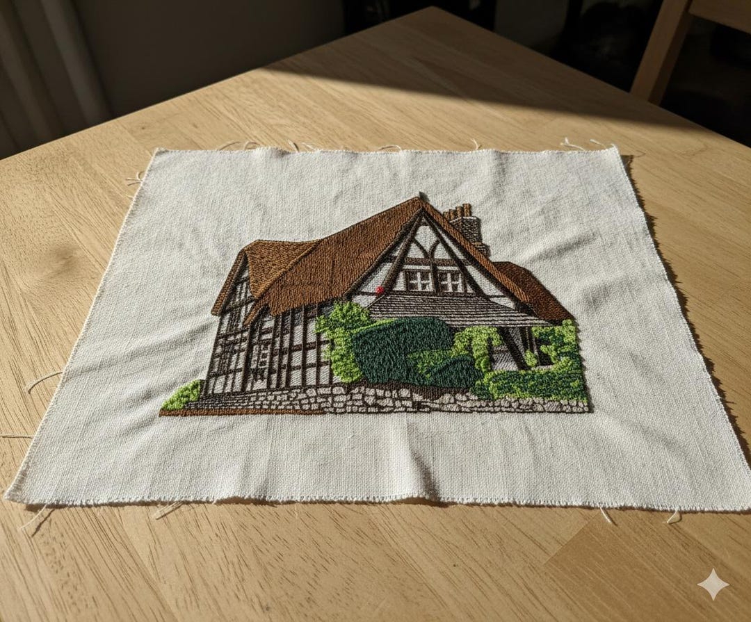 Cottage House Embroidery Design, Rustic Home Landscape Machine ...