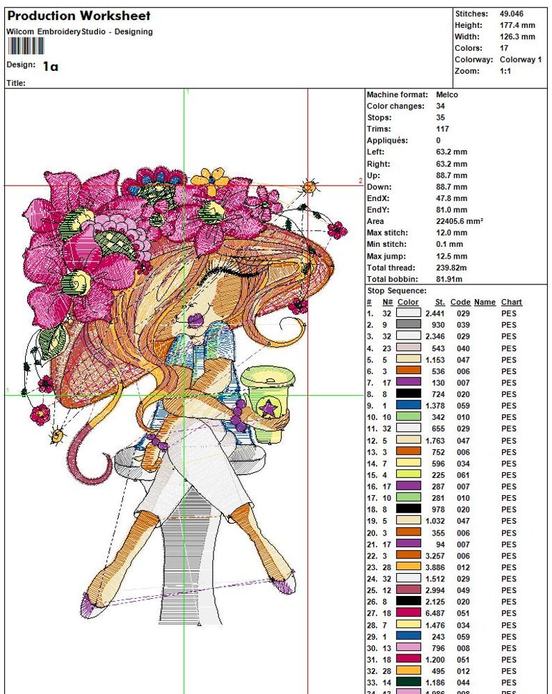 Floral Girl Embroidery Design – Stylish Woman Stitch Pattern- 180x125 ...