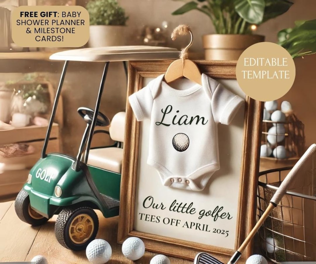Editable Golf Baby Announcement, Our Little Golfer, Free Customization ...