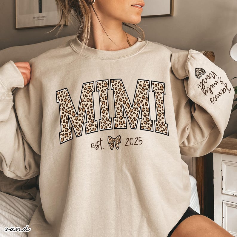 Custom Leopard Mimi Sweatshirt With Grandkids Name on Sleeve ...