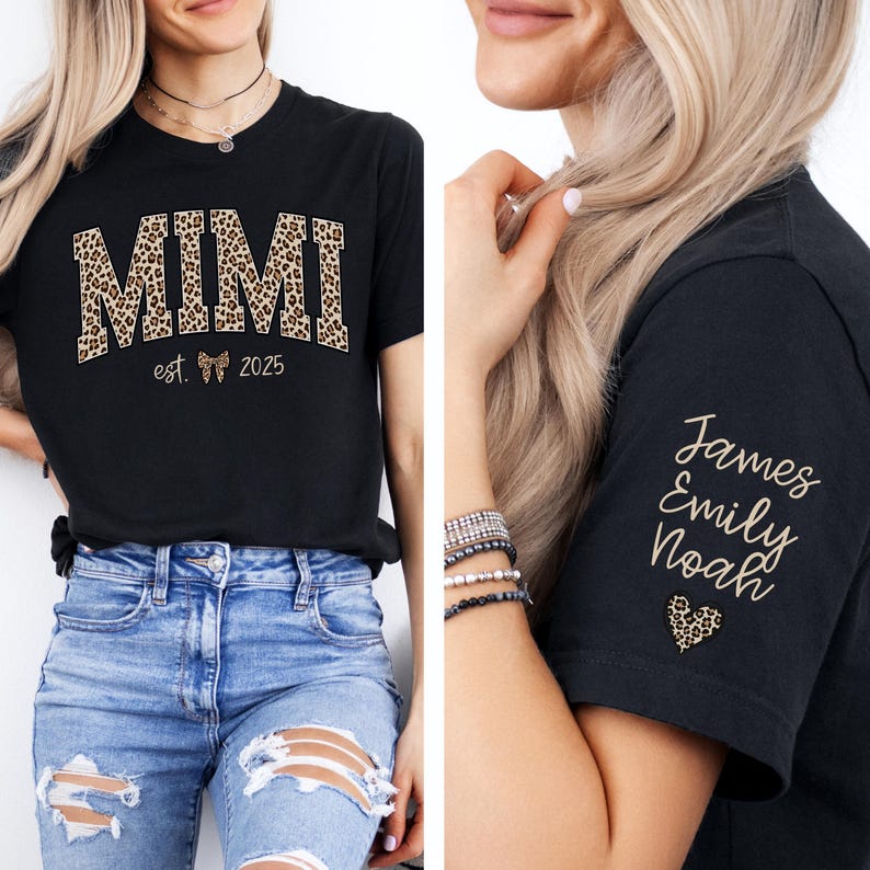 Custom Leopard Mimi Sweatshirt With Grandkids Name on Sleeve ...