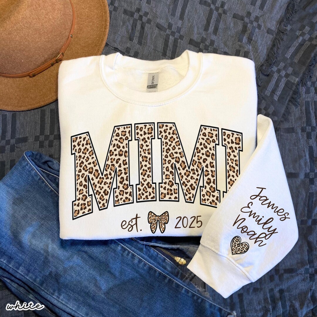 Custom Leopard Mimi Sweatshirt With Grandkids Name on Sleeve ...