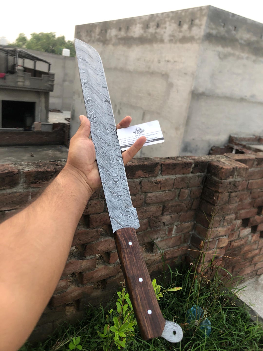 Handmade Damascus Steel Machete | Full Tang Custom Outdoor Knife ...