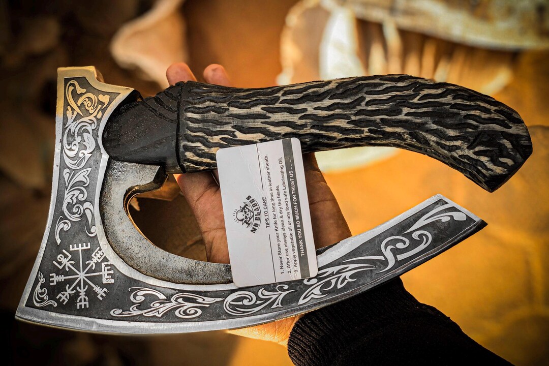 Handmade Viking Axe Pizza Cutter: Engraved Steel Blade, Antler-style ...