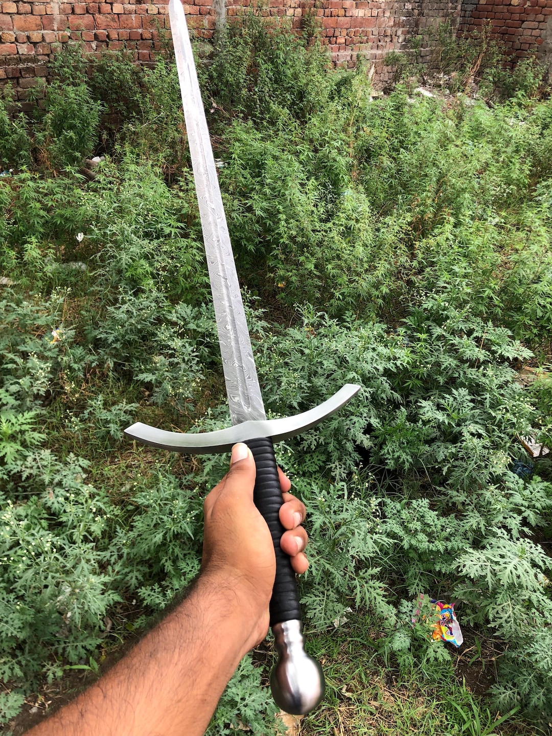 Handmade Damascus Steel Sword – 36" Medieval Longsword With Leather ...