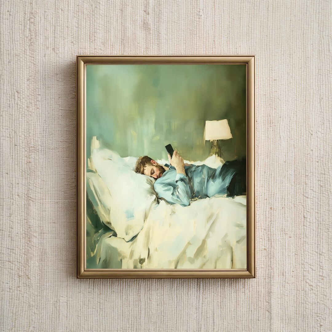 Man Sleeping Portrait Abstract Art Painting, Vintage Decor, After Work ...