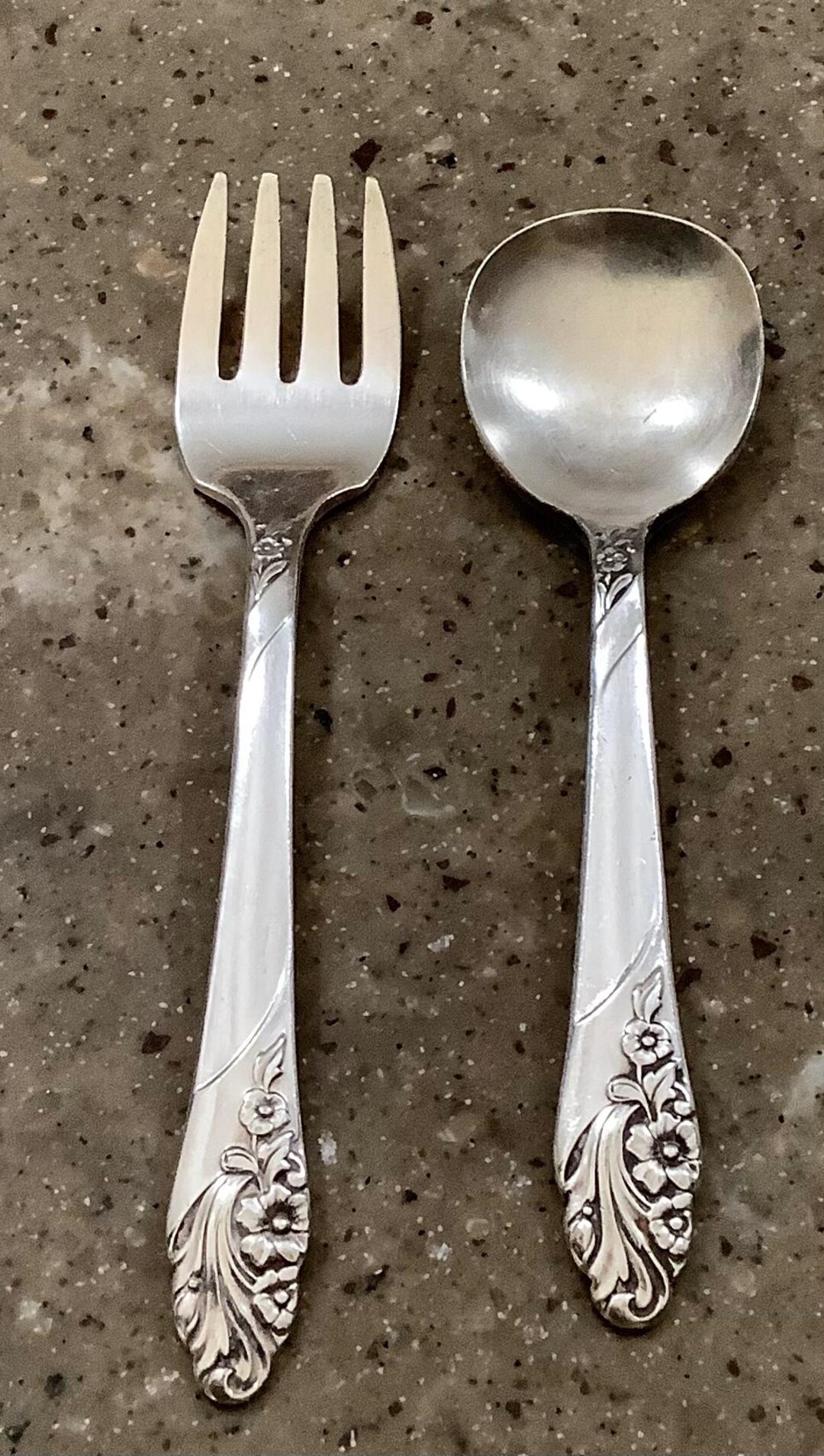 Vintage Oneida Evening Star Silverplate Infant Child Spoon Fork 2 Piece ...